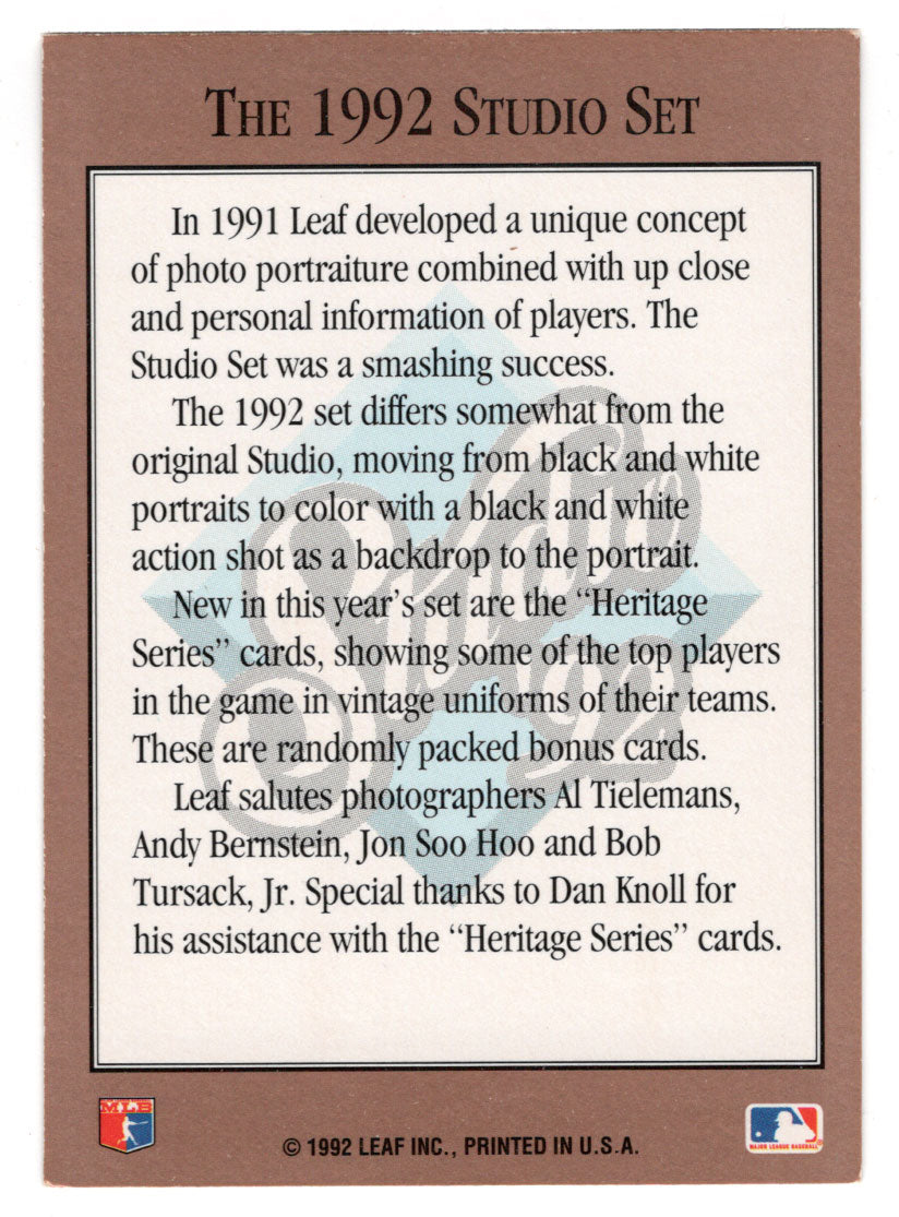 Studio History and Title Card (MLB Baseball Card) 1992 Leaf Studio # 2 ...