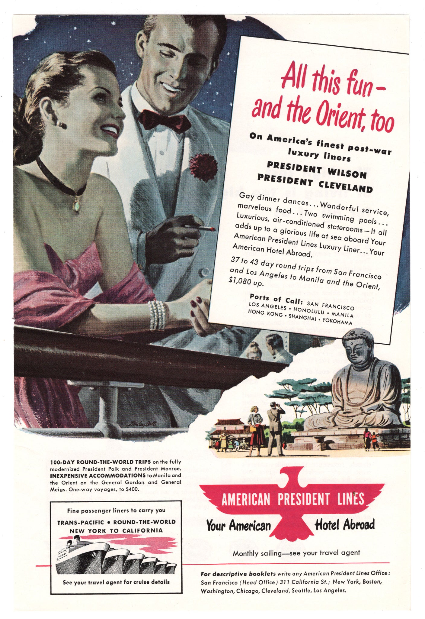 American President Cruise Lines Vintage Ad - (SS President Wilson & SS ...